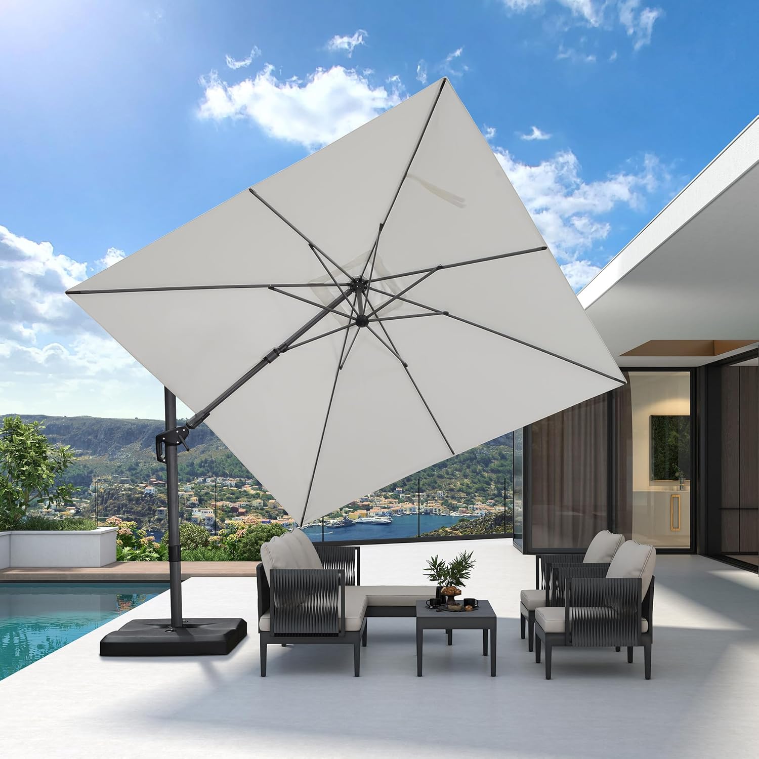 PURPLE LEAF Parasol Déporté Pivotant 3 x 3 m Carré, Parasol de Jardin ...